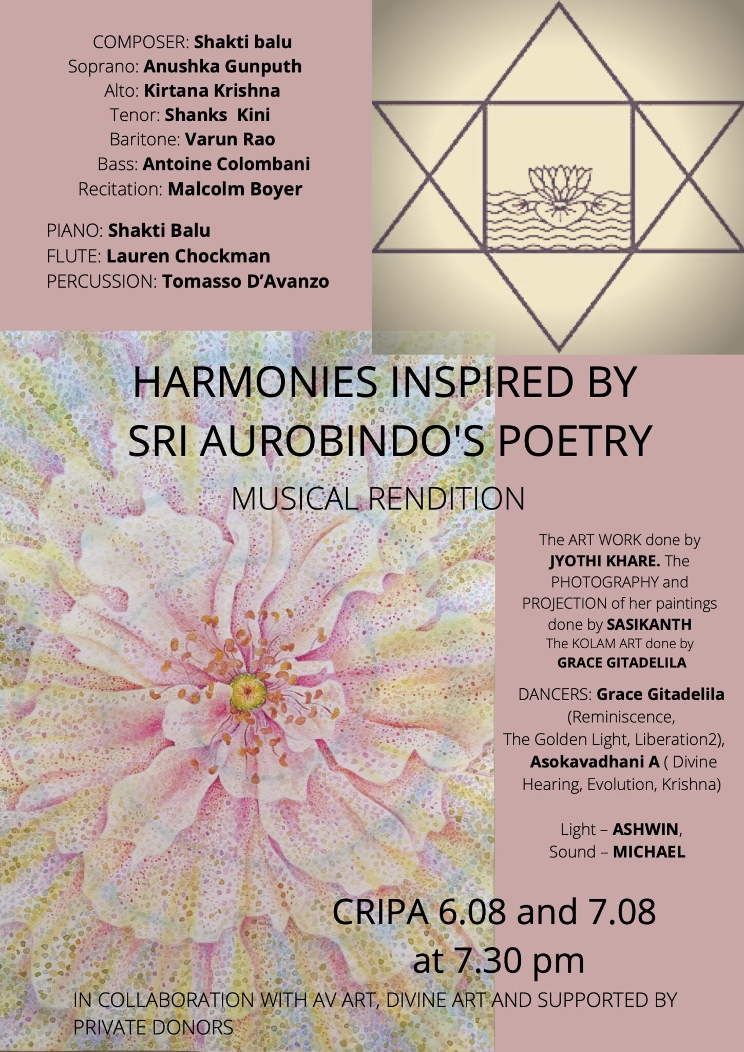 Event: HARMONIES INSPIRED BY SRI AUROBINDO’S POETRY – 6 & 7 August