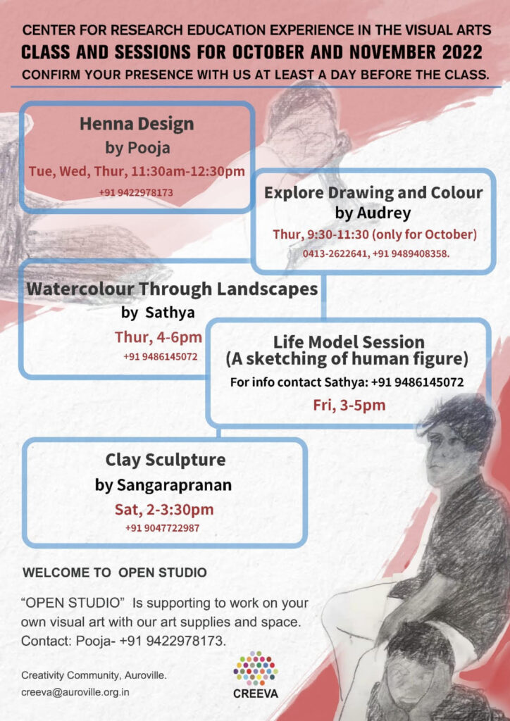 Classes: Creeva Art Classes schedule for October and November 2022